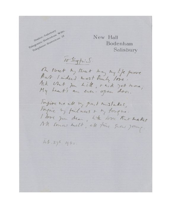 Bonhams : SASSOON, SIEGFRIED (1886-1967) - HESTER SASSOON (1906-1972)