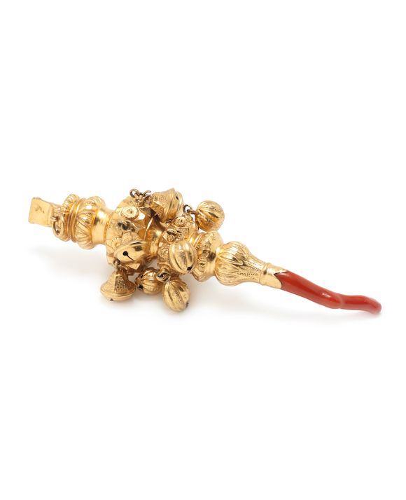 Bonhams : A Victorian silver-gilt and coral baby rattle by Roberts ...