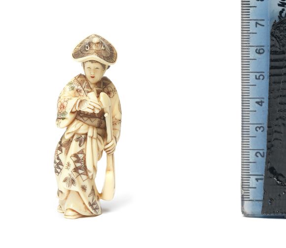 Bonhams : An ivory netsuke of a Torioi (a travelling female singer and ...