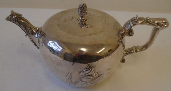 Bonhams : A William IV silver bullet shaped teapot, with scroll handle ...