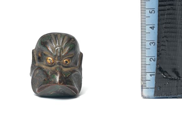 Bonhams : A wood gigaku mask netsuke of a tengu By Kano Tessai (1845 ...