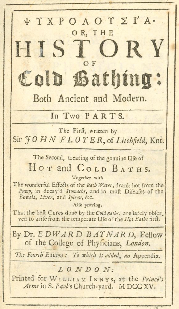 Bonhams : COLD BATHING FLOYER (JOHN) Psychrolousia [in Greek], Or, The ...