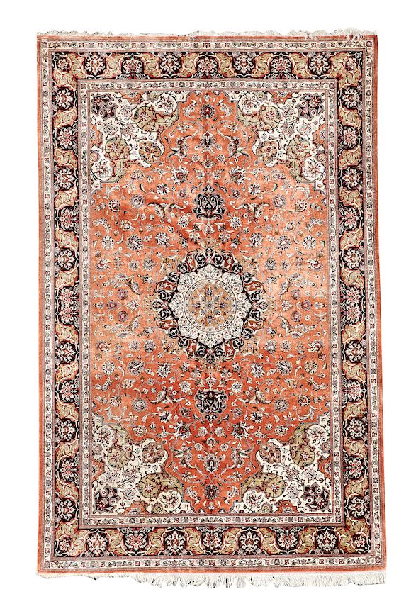 Bonhams : A silk Ghom carpet, Central Persia, 305cm x 199cm