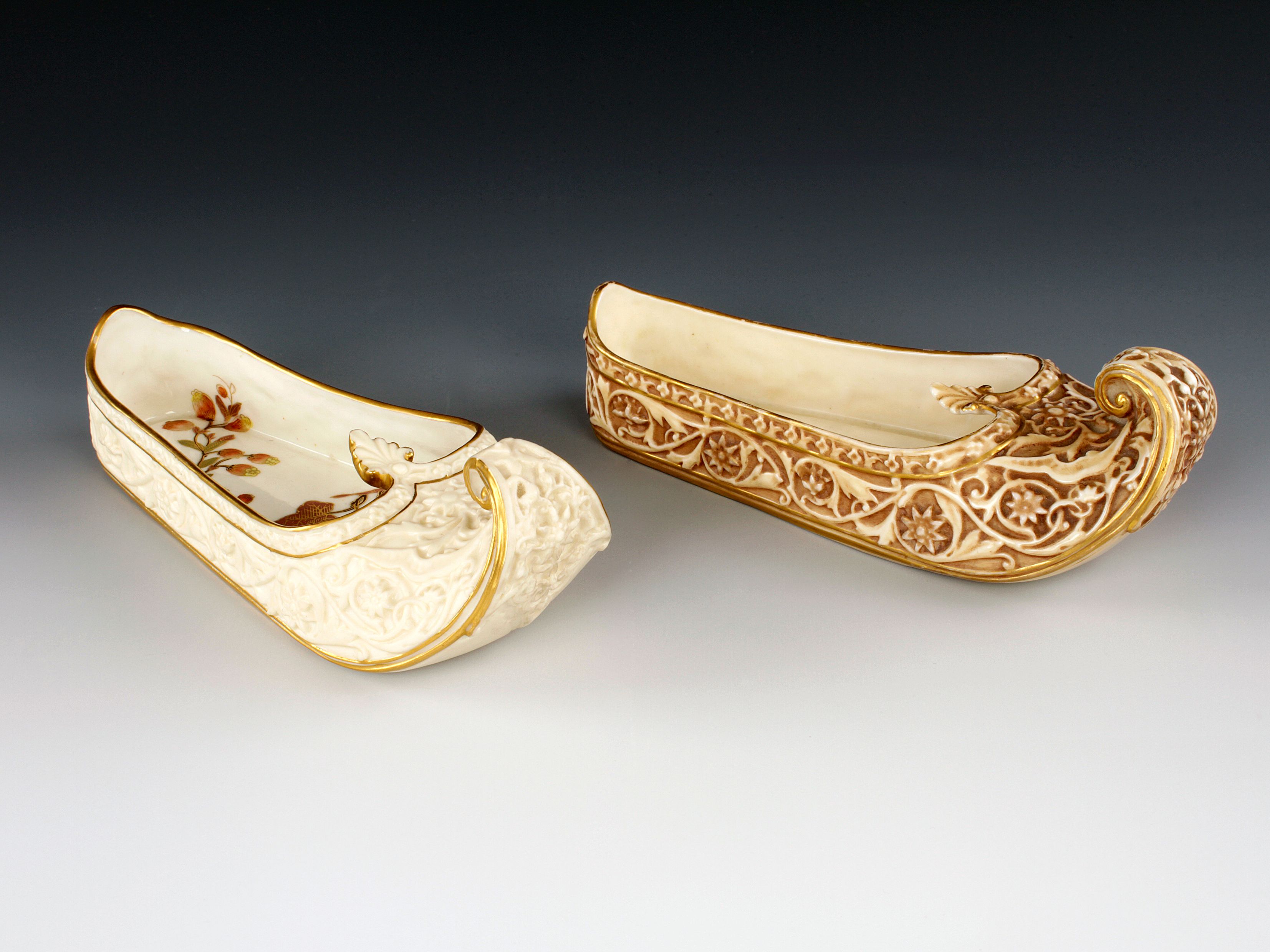 Bonhams : Two rare Royal Worcester models of Indian slippers, dated ...