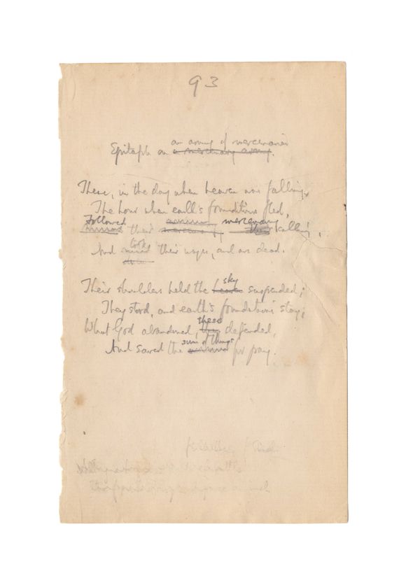 Bonhams : HOUSMAN (A.E.) Autograph drafts of two poems, 'Epitaph on an ...