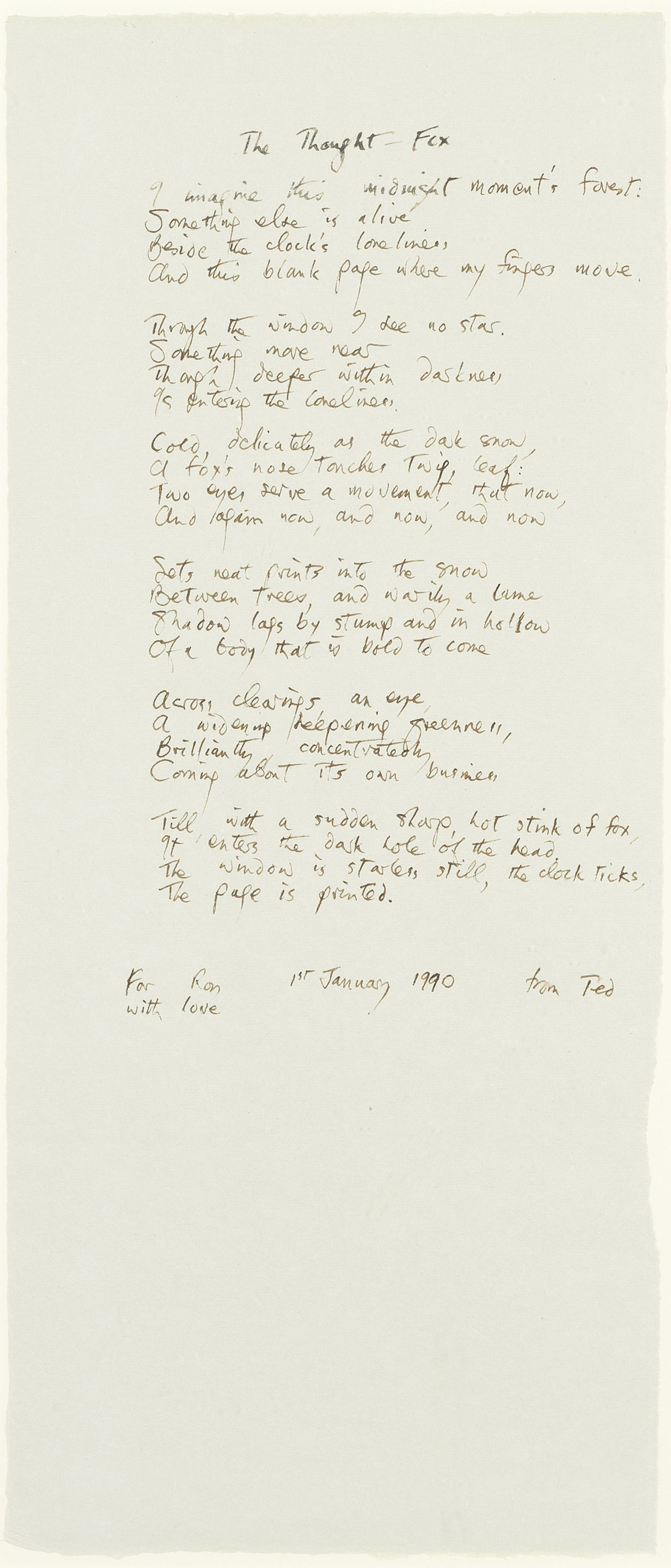 Bonhams : HUGHES, TED (1930-1998) AUTOGRAPH MANUSCRIPT OF HIS MOST ...