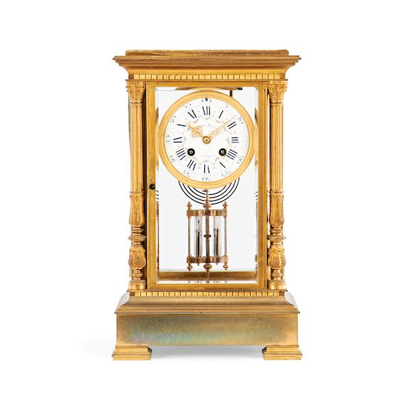 Bonhams : A 19th century gilt metal four glass mantel clockby Hubert ...