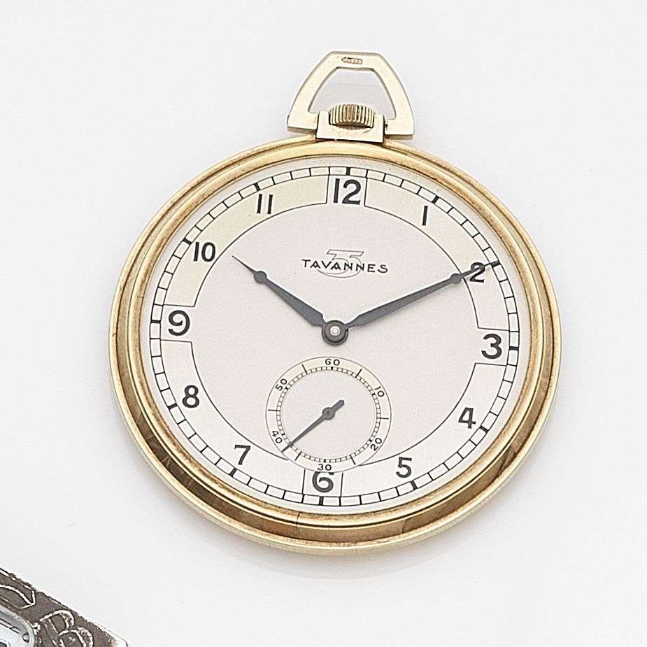 Bonhams : Tavannes. A 9ct gold keyless wind open face pocket watchCase ...