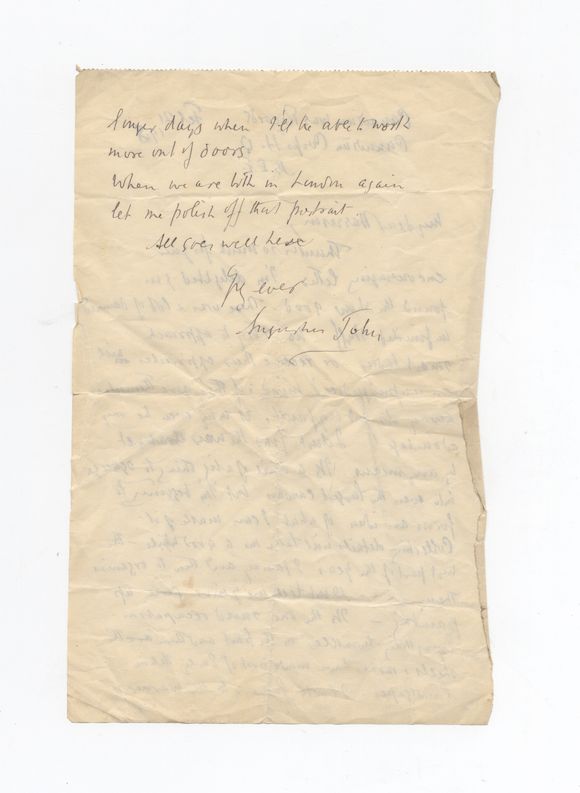 Bonhams : JOHN (AUGUSTUS) Autograph letter signed; with two typed ...