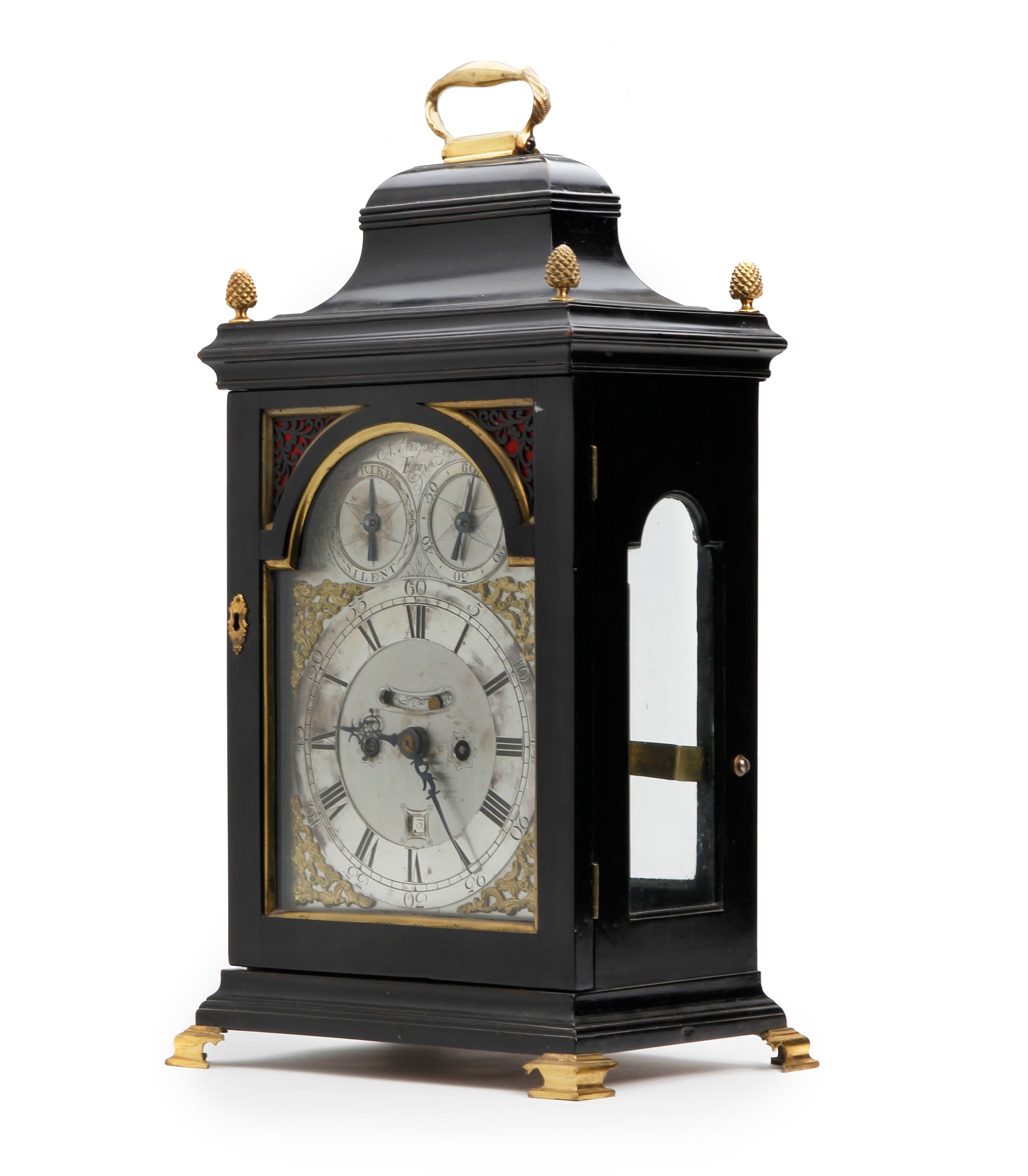 Bonhams : A George III ebonised five pillar twin fusee bracket clock ...