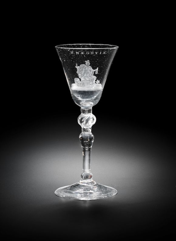 Bonhams : A Dutch engraved light-baluster wine glass, attributed to ...