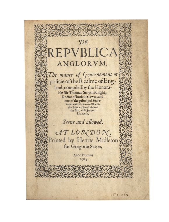 Bonhams : SMITH (THOMAS) De Republica Anglorum. The Maner of ...