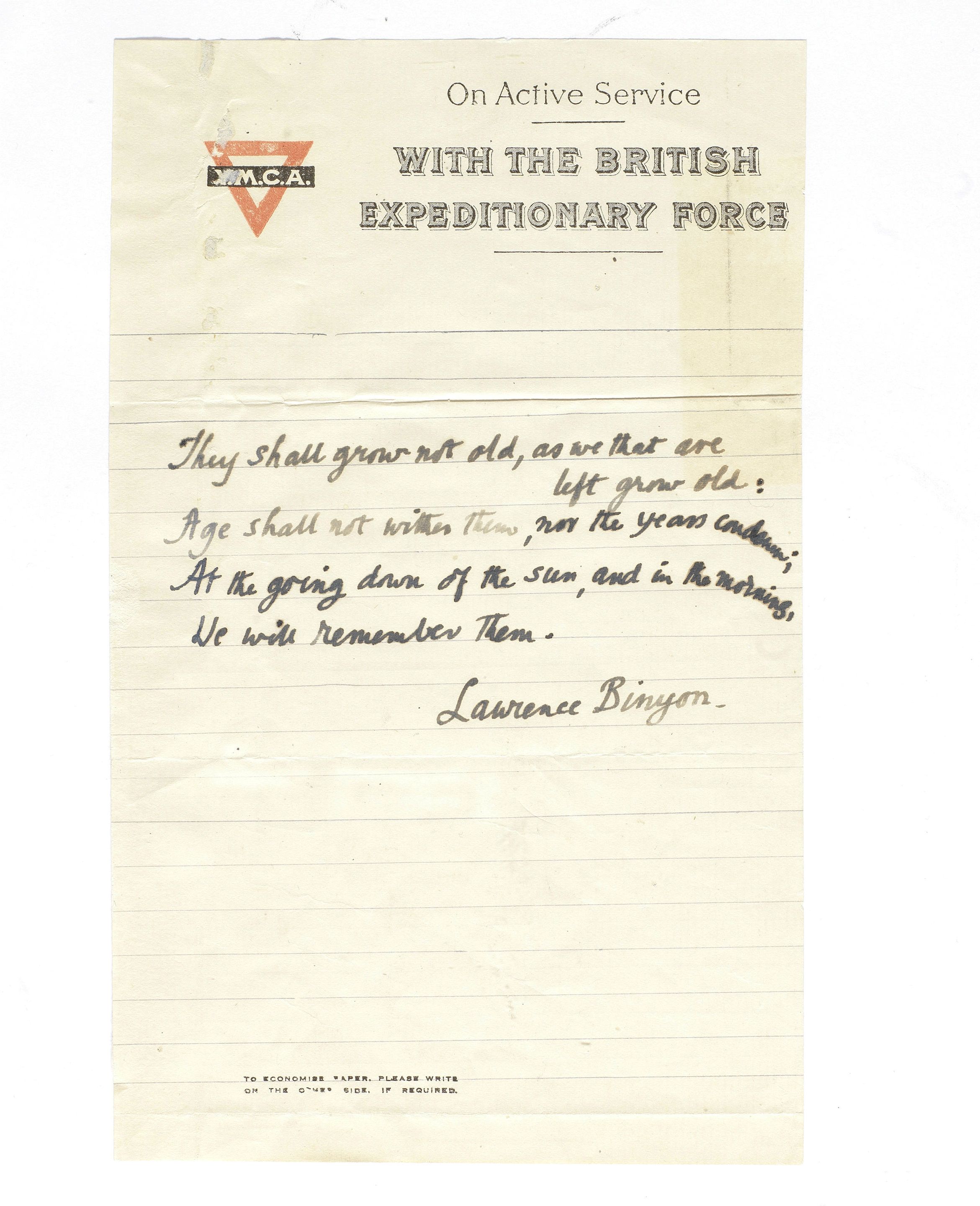Bonhams : BINYON, LAURENCE (1869-1943) AUTOGRAPH MANUSCRIPT OF THE ...