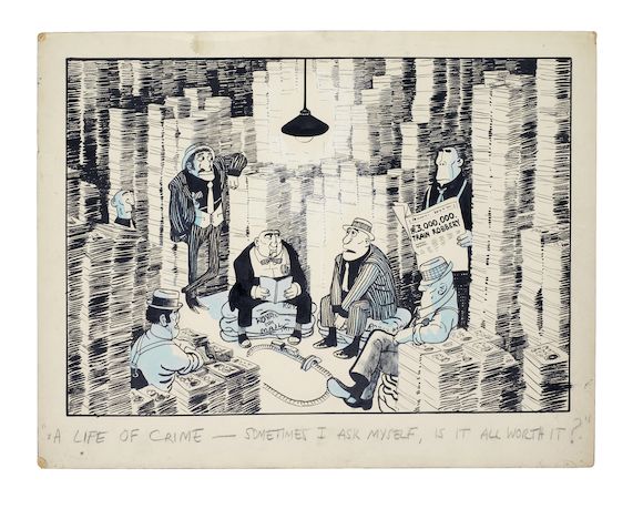 Bonhams : GREAT TRAIN ROBBERY. Original cartoon by 'Jak' (Raymond Allen ...