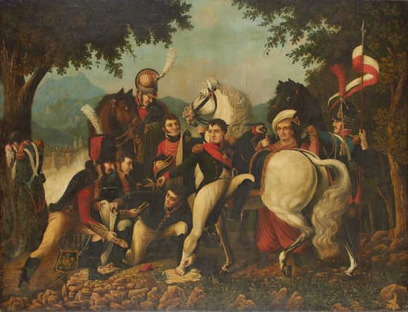 Bonhams : After Claude Gautherot, 19th Century Napoleon wounded at Ratisbonne April 23, 1809