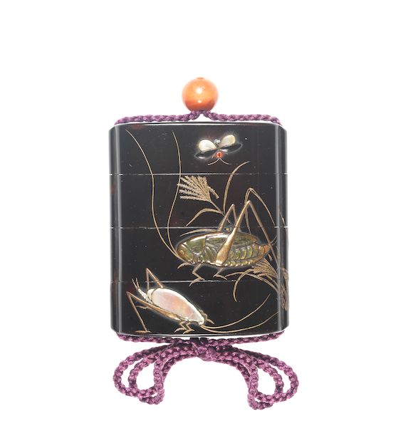 Bonhams : A black lacquer three-case inro By Nomura Chohei, late 18th ...
