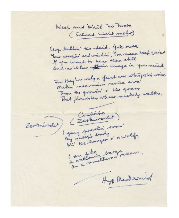 Bonhams : MACDIARMID, HUGH (1892-1978, Scottish poet) AUTOGRAPH ...