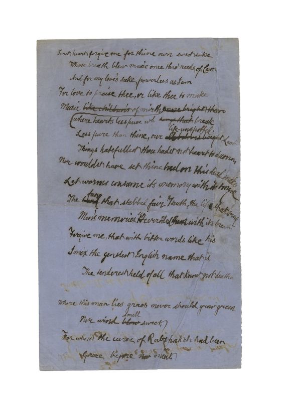 Bonhams : SWINBURNE, ALGERNON CHARLES (1837-1909) AUTOGRAPH REVISED ...