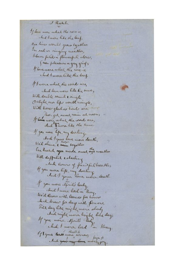 Bonhams : SWINBURNE, ALGERNON CHARLES (1837-1909) AUTOGRAPH REVISED ...