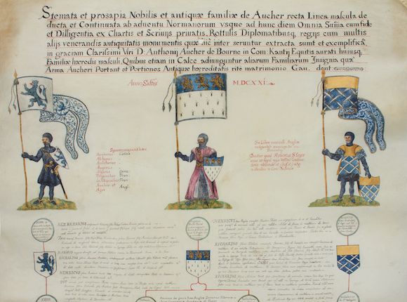 Bonhams : HERALDRY. Illuminated tree of the Aucher and related families ...