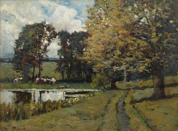 Bonhams : Samuel Reid, RSW (British, 1854-1919) Cattle grazing by a ...