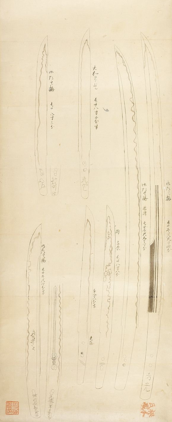 Bonhams : A makemono of Oshigata, illustrating 73 Swords from The ...