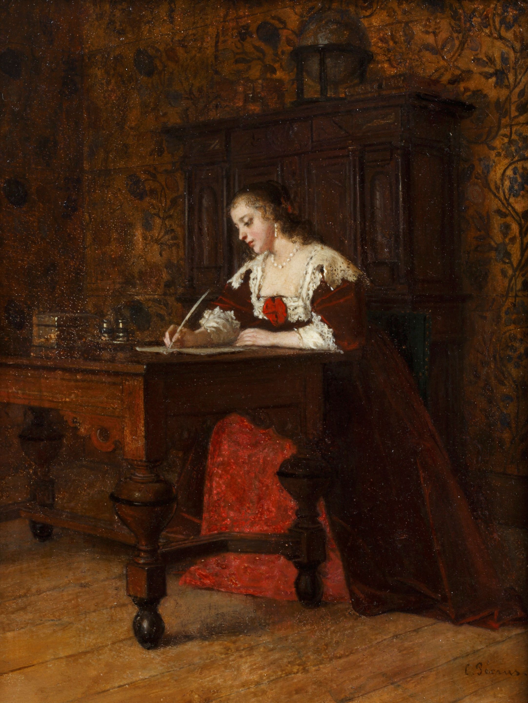 Bonhams : Charles François Pecrus (French, 1826-1907) Lady writing a letter