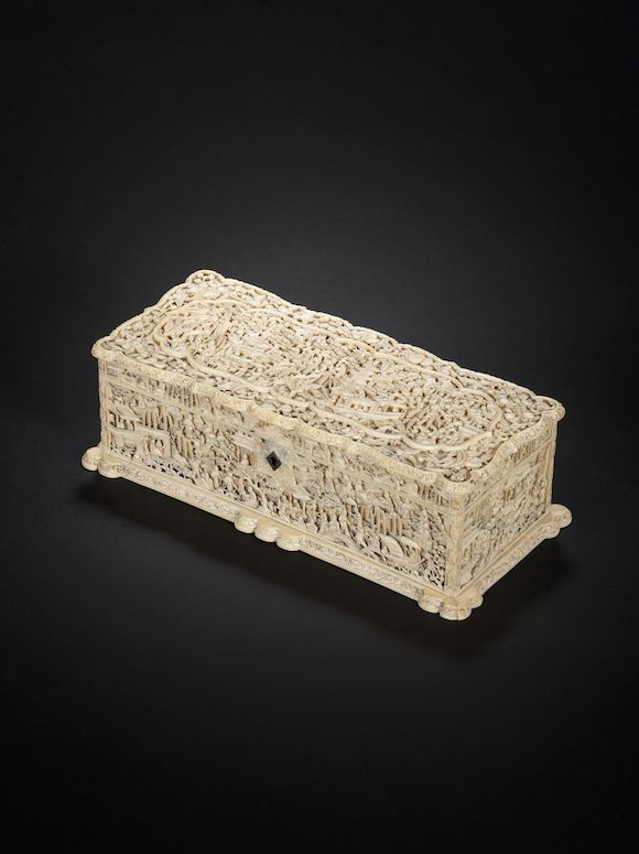 Bonhams : A carved ivory box and hinged cover First half of the 19th ...