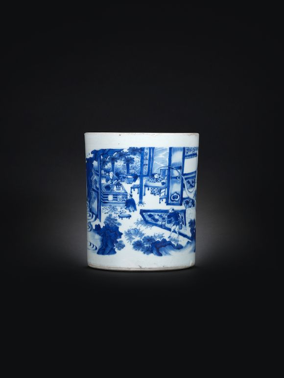 Bonhams : A fine blue and white brushpot, bitong Chongzhen