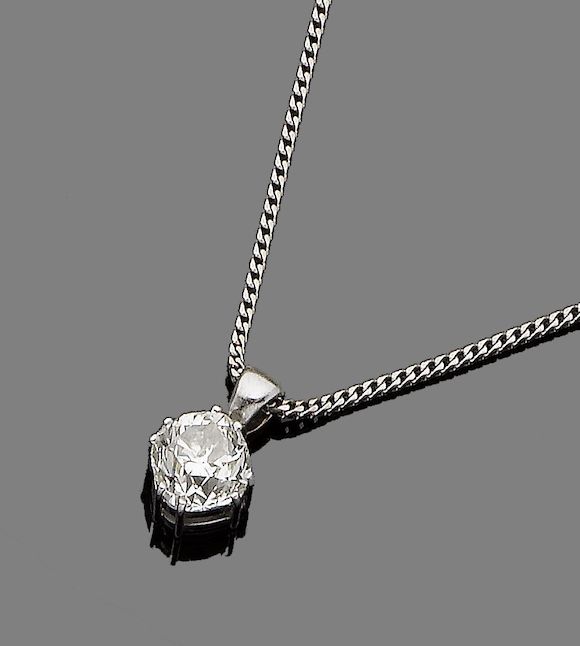 Bonhams : A diamond single-stone pendant necklace