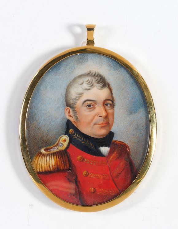 Bonhams : English School, circa 1810 An Officer, wearing red coat with ...