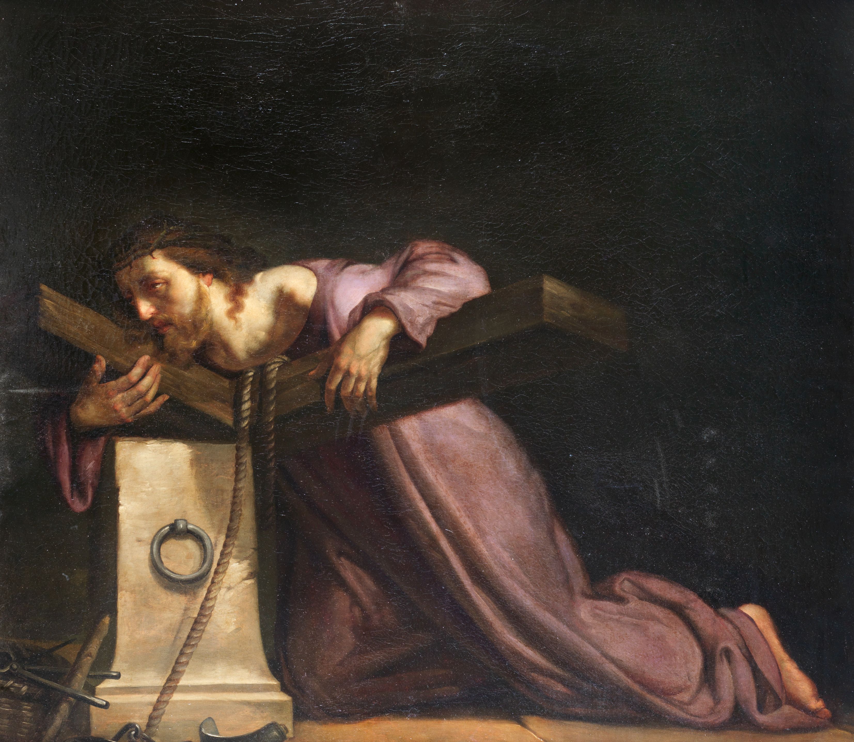 Bonhams : Spanish School, 19th Century Christ leaning on the Cross with ...