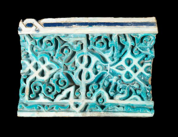 Bonhams : A Timurid carved pottery Tile Samarkand, late 14th Century