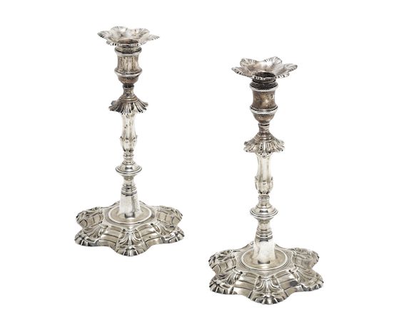 Bonhams : A matched pair of George II / III cast silver candlesticks by ...