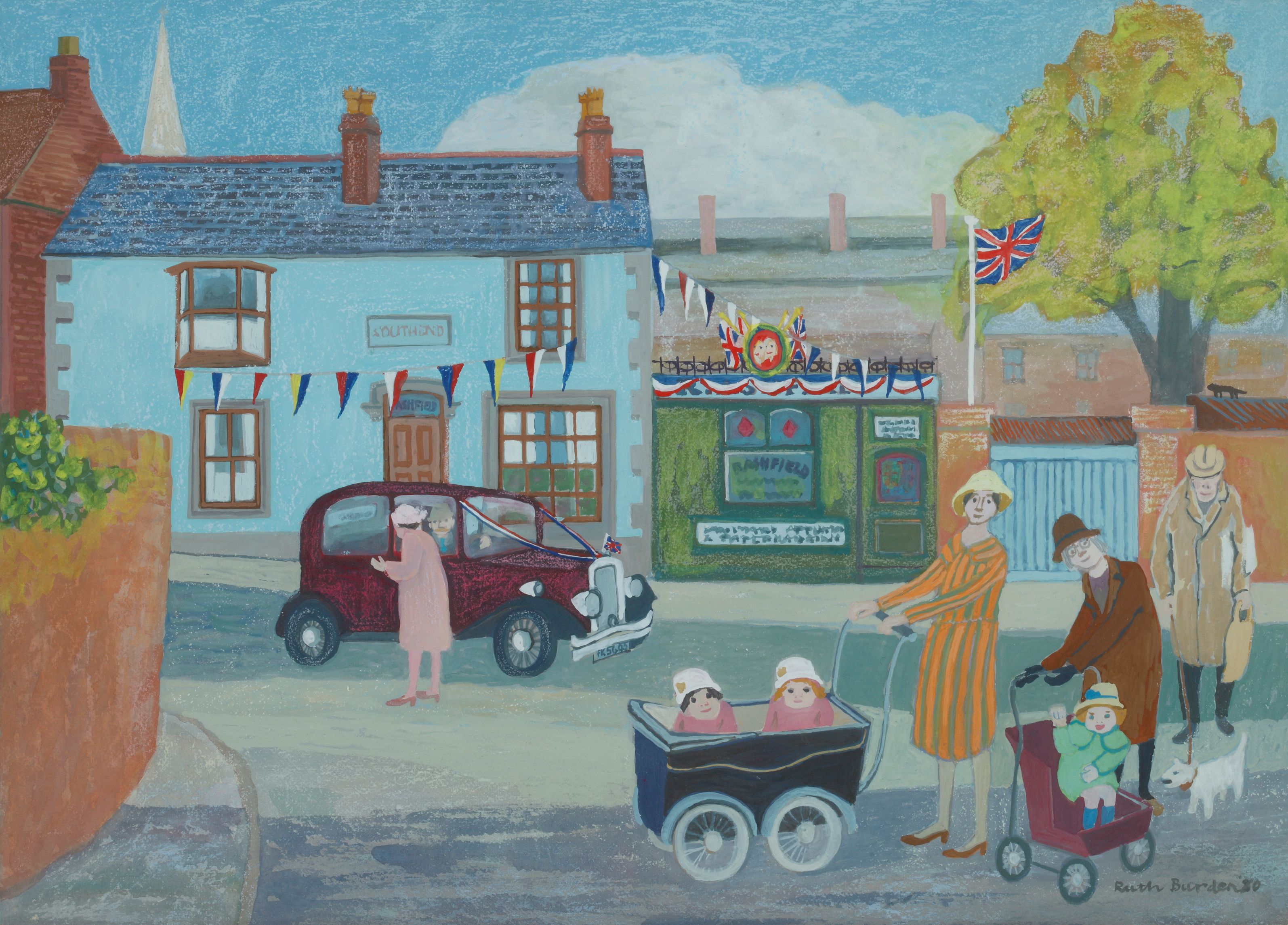 Bonhams : Ruth Burden (British, 1925-2011) Street scene with figures ...