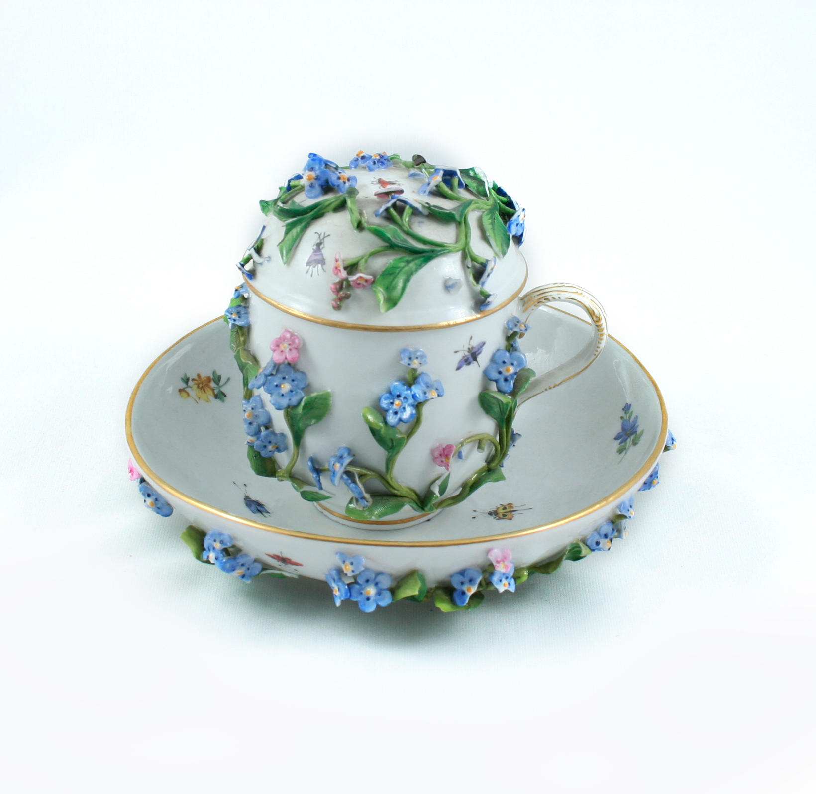 Bonhams A Meissen Floral Encrusted Covered Cup And Saucer Late 19th