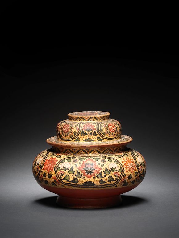 Bonhams : A lacquered wood tsampa Box Tibet, late 19th Century