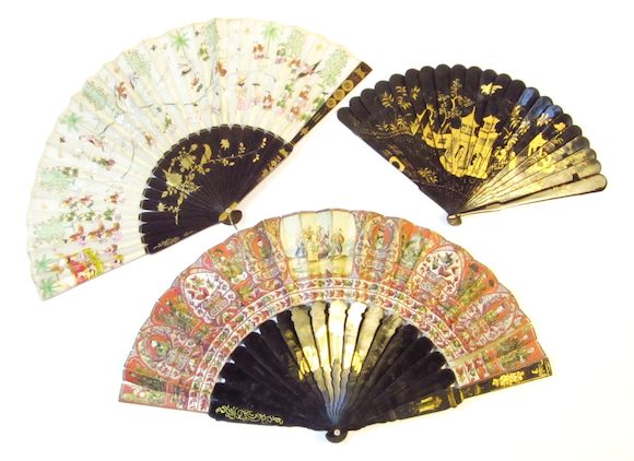 Bonhams : Two lacquer folding fans, and another lacquer brisé fan Mid ...