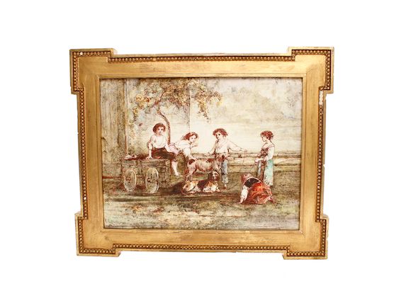 Bonhams : An earthenware plaque painted by Emile Lessore, circa 1865-70