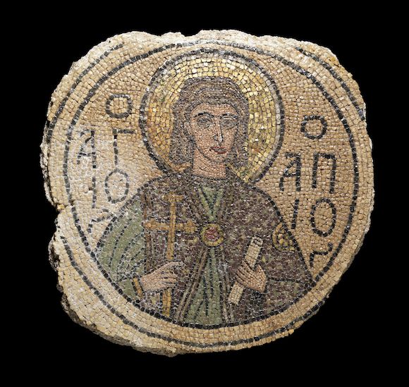 Bonhams : A Byzantine-style mosaic roundel of a Saint