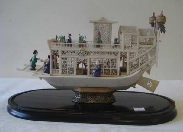 Bonhams : A 19th Century Canton ivory and bone model of a barge ...