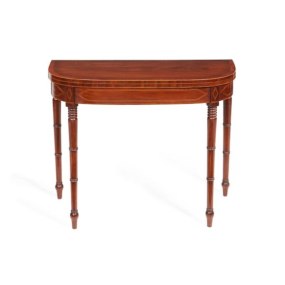 Bonhams : A late George III mahogany and satinwood crossbanded D-shaped ...