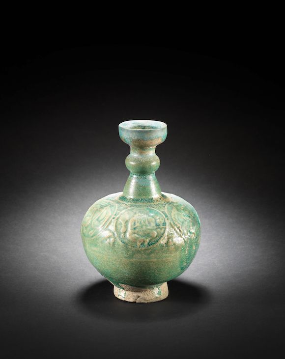 Bonhams : A Seljuk monochrome moulded figural pottery Vase Persia, 12th ...