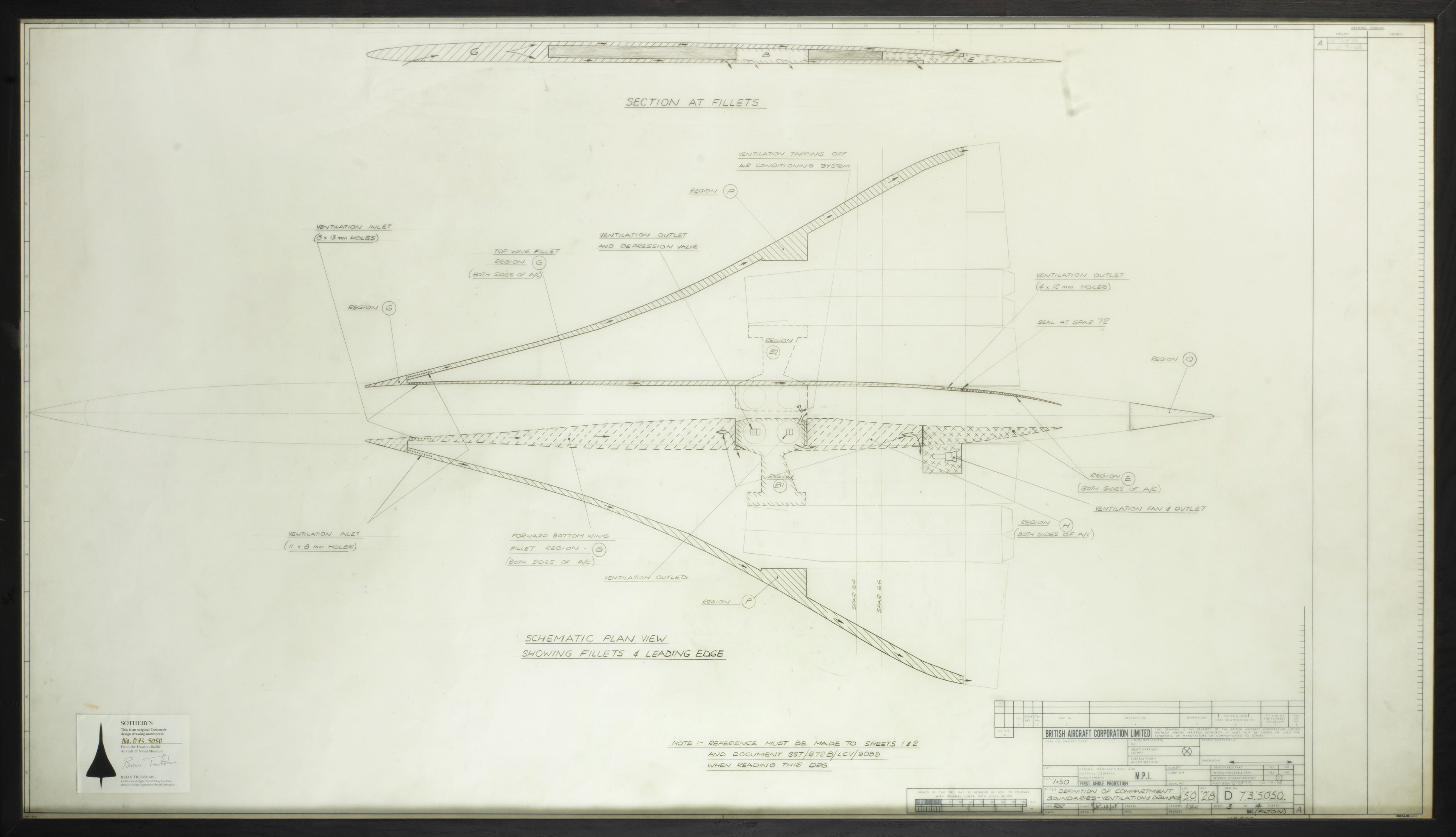 Bonhams Cars : An original Concorde design drawing, late 1960s, 135 x 76cm.
