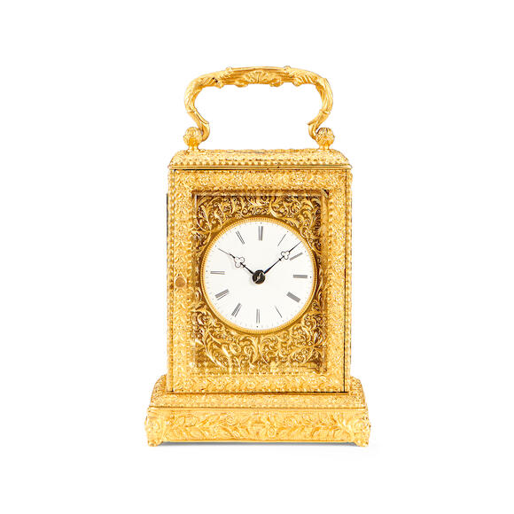 Bonhams : A late 19th century French gilt brass carriage clockby Moser, Paris