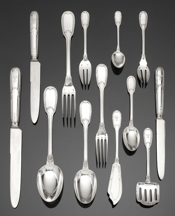 Bonhams : A late 19th / early 20th century French silver table service ...