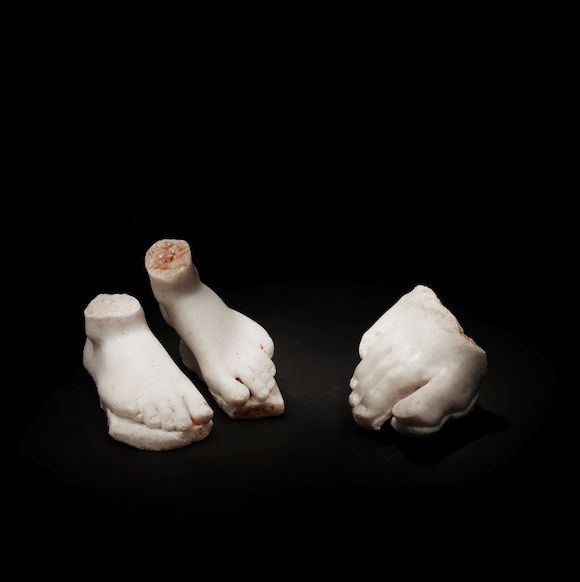 Bonhams : Three Greek marble feet fragments 3