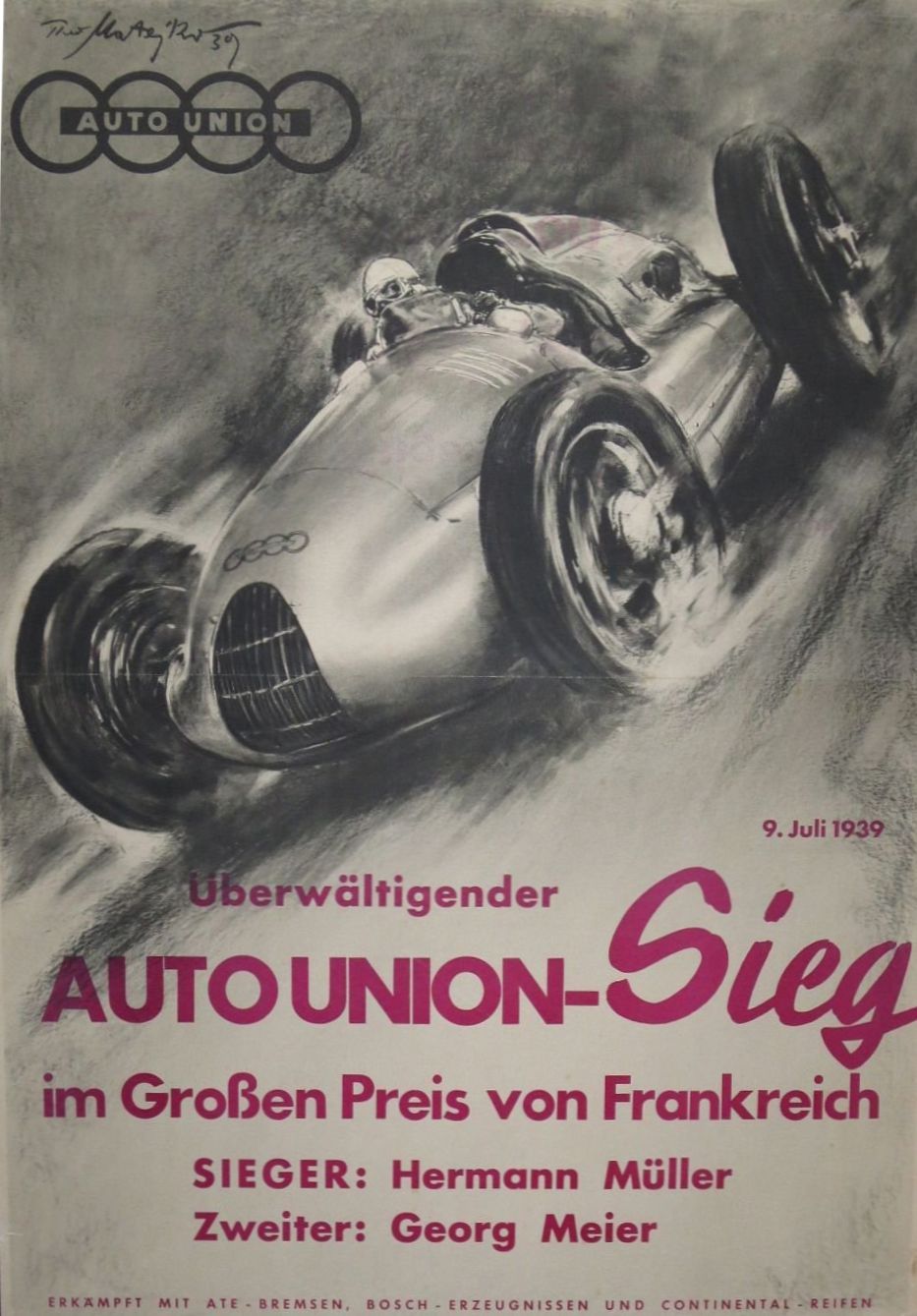 Bonhams Cars : An 'Auto Union Seig' poster,