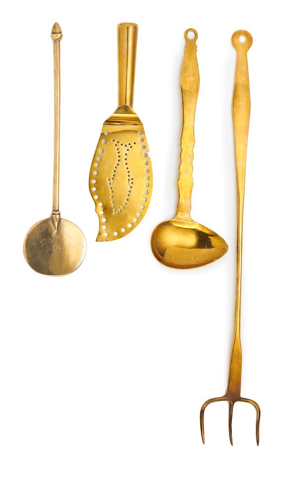 Bonhams : Four brass kitchen utensils