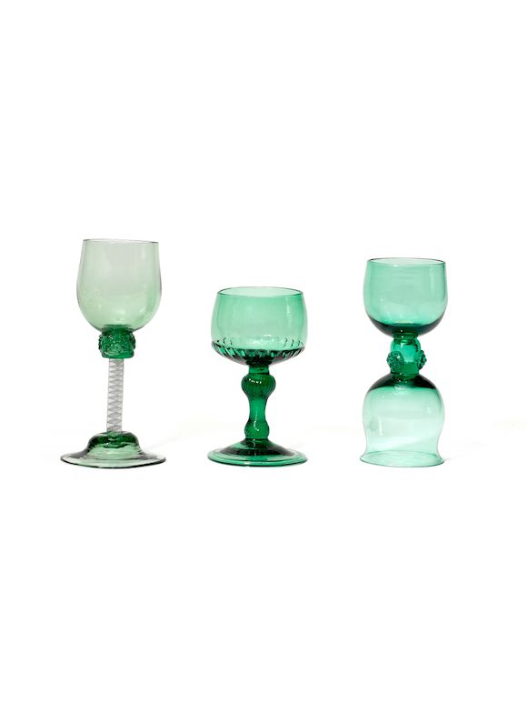 Bonhams : A rare green-tinted incised twist mead glass, circa 1750